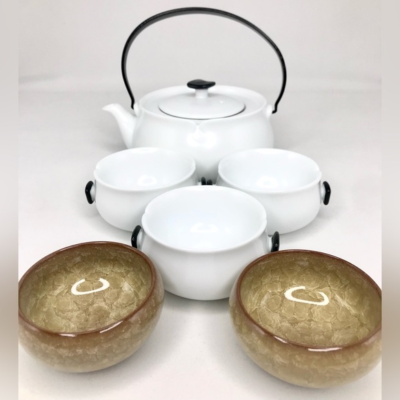 Dining | 6 Piece Tea Set Tea Pot 5 Cups Lid Handle Gift Box White ...
